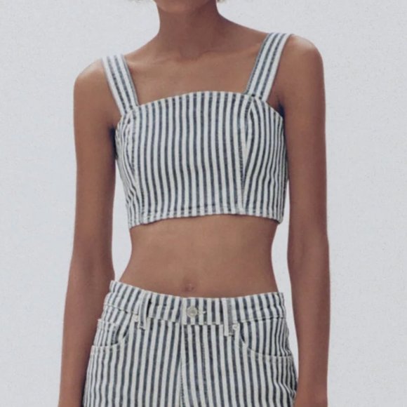 Zara | Tops | Nwt Zara Striped Denim Crop Top | Poshmark